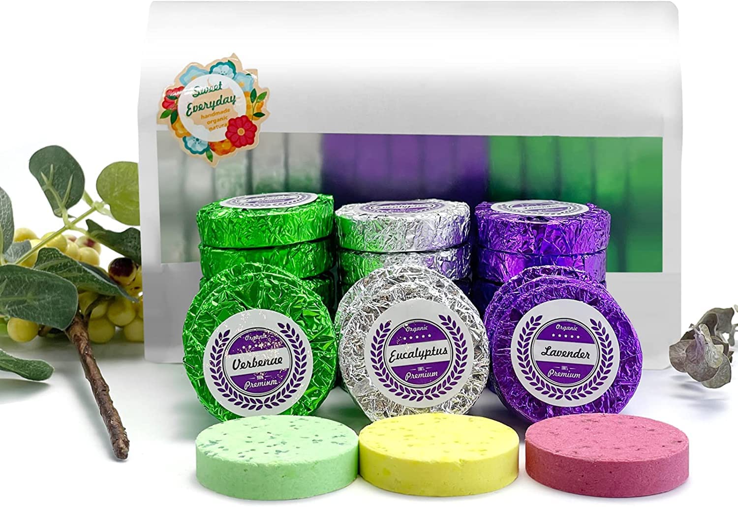 Shower Steamers Multi-Quantity Packed (45PCS) Women/Men Gift SetāLavender, Verbena, Eucalyptus Aromatic Shower Bombs, Individually Wrapped Tablets for Mother's Day & Anniversaries