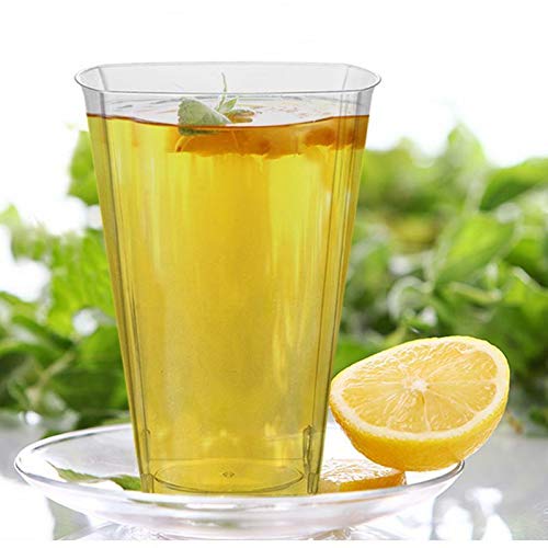 Kaya Clear Square Plastic Cups - 8 oz. (Pack of 14) - Versatile & Elegant Design, Perfect for Parties, Gatherings & Everyday Use