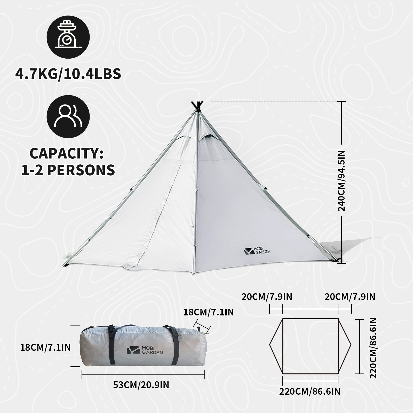 MOBI GARDEN Pyramid Camping Tents Pyramid Tent 2-3 Persons for Outdoor Glamping Waterproof