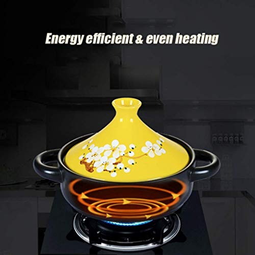 MYYINGBIN Flower Painted Cookware Tagine Pot Lead Free Clay Casserole with Handles Cold and Heat Resistant Stewpot, 20cm