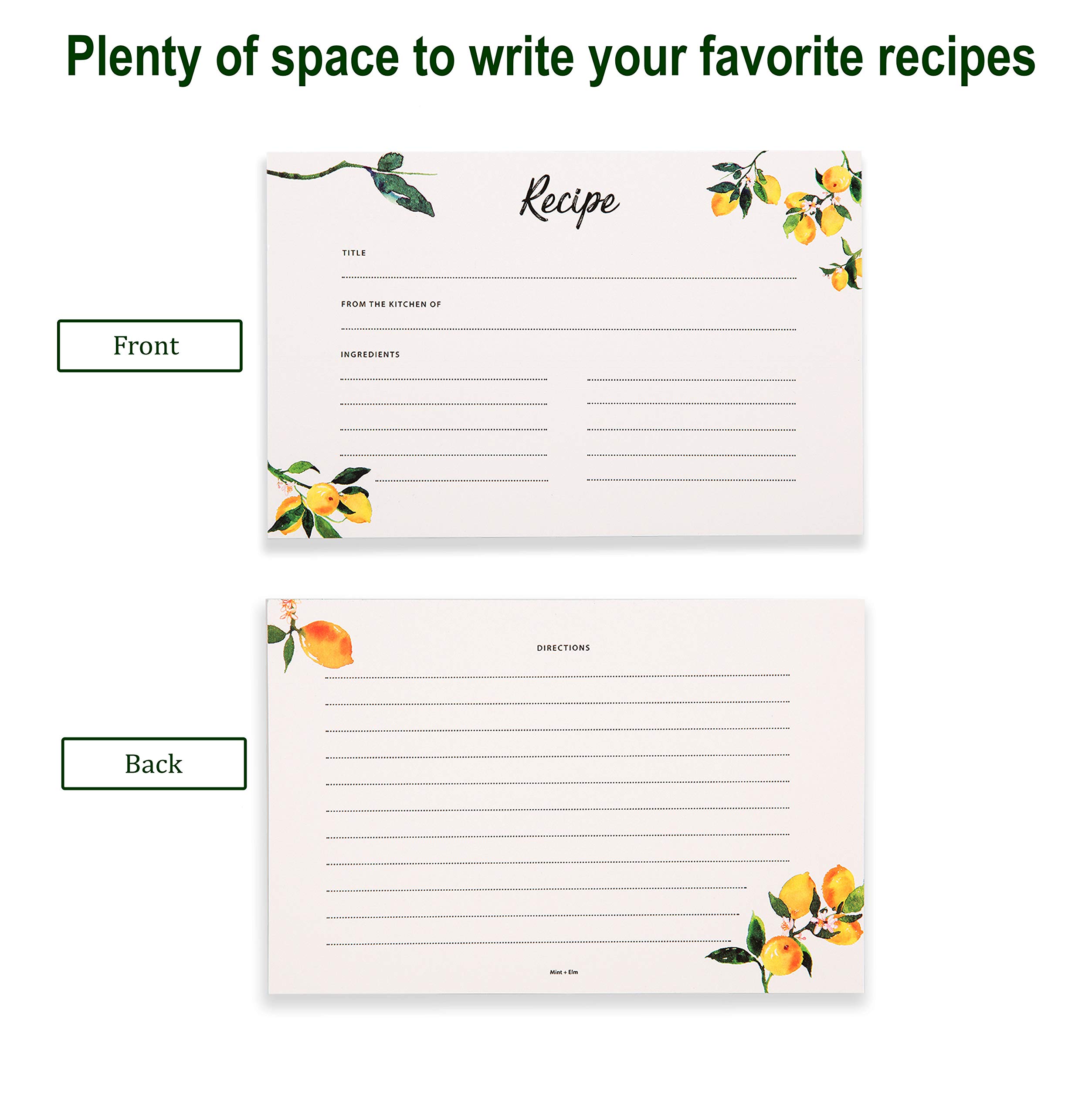Mint & Elm Recipe Box with 100 Cards and 10 Dividers - Recipe Organizer Includes Plastic Holder for 4x6 Cards (Natural Bamboo)