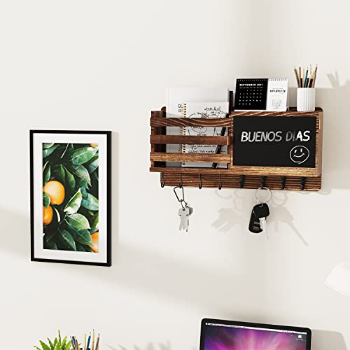 VEHHE Key Holder for Wall with Shelf, Mail Holder Organizer Wall Mount with 8 Key Hooks, Key Rack Hanger Made of Wood for Hallway Entryway Office Rustic Home Decor (15β x 7.5β x 3.7β)