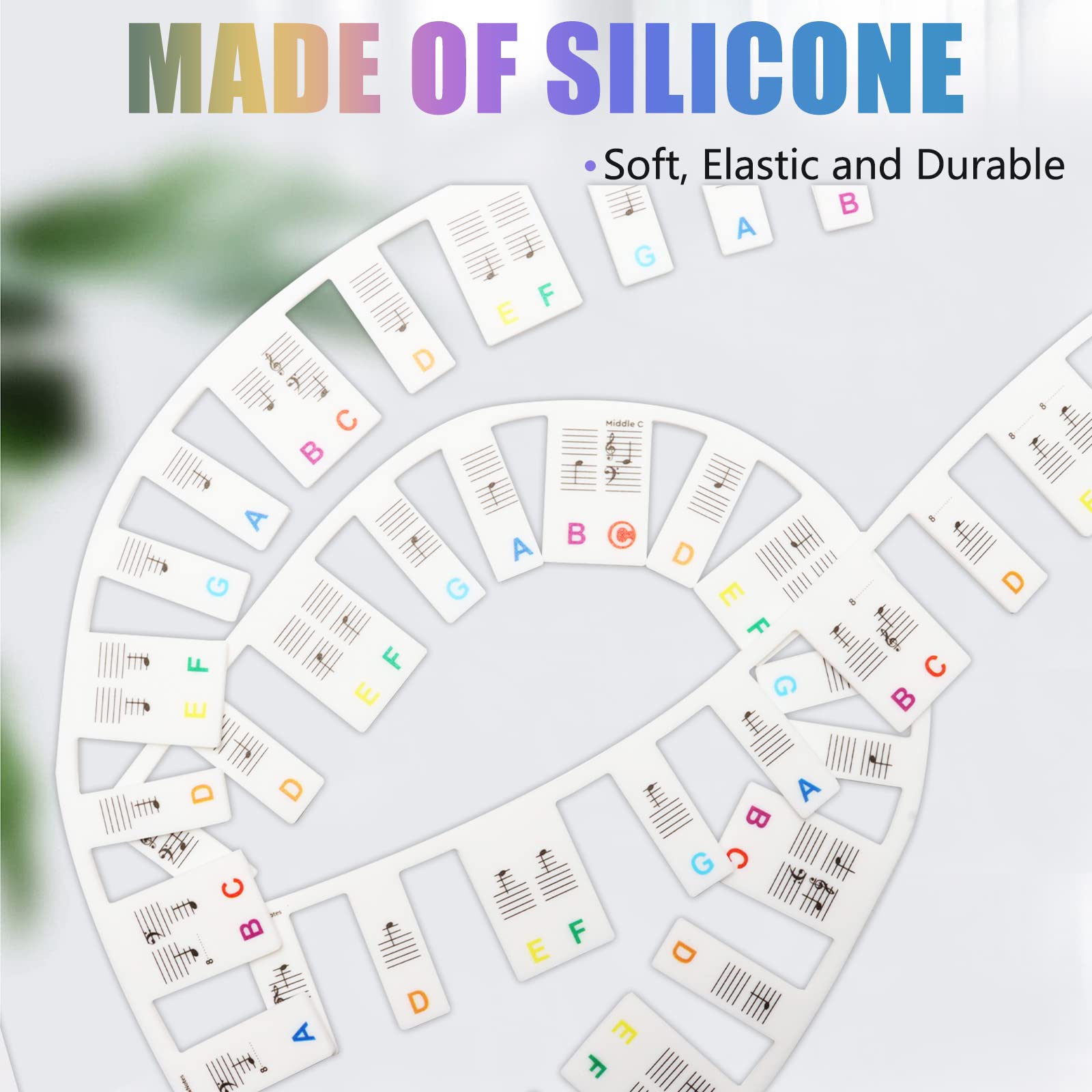 Removable Piano Keyboard Note Labels, 2 in 1 Silicone Piano Keyboard Stickers for Beginners Kids Learning, Full Size Keyboard 88 Keys, Double Staff Display Comes with Box