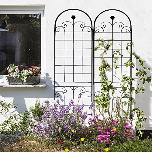 Tidyard 4 Pack Metal Garden Trellis for Climbing Plants Outdoor 86.7" x 19.7" Rustproof Plant Support Rose Trellis Netting Trellis Black
