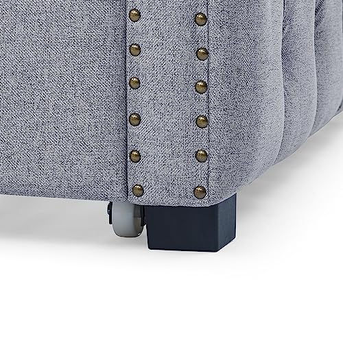 Sofa Bed, Sleeper Sofa- 2 in 1 Pull Out Couch Bed, Sofa Sleeper with Pull Out Bed, with Button and Copper Nail on Square Arms,Full Daybed & Twin Trundle, Grey(85“x57”x31.5“)