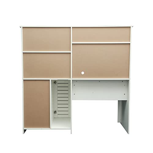 Ucloveria Computer Desk with Hutch,Home Office Wood Executive Desk with Drawers,Open Shelf,Writing Laptop Table with Keyboard Tray,File Cabinet Computer Desk for Bedroom,White