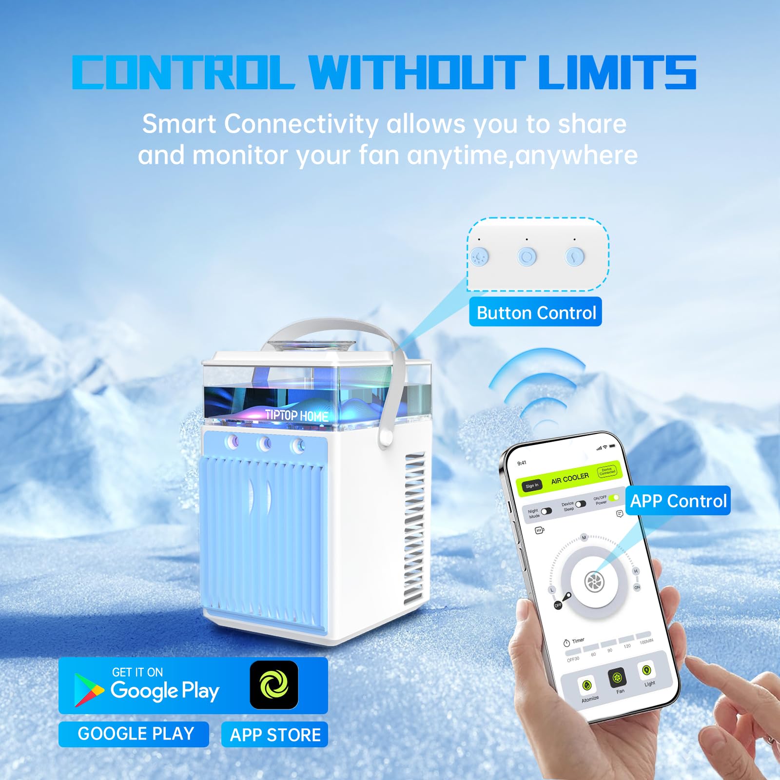 Portable Air Conditioners,4 in 1 Rechargeable Evaporative Personal Air Cooler APP Remote Control Humidifier with 6 Ice Boxes, 3 Speeds Mini AC with LED, Air Conditioner Desktop Cooling Fan for Bedroom
