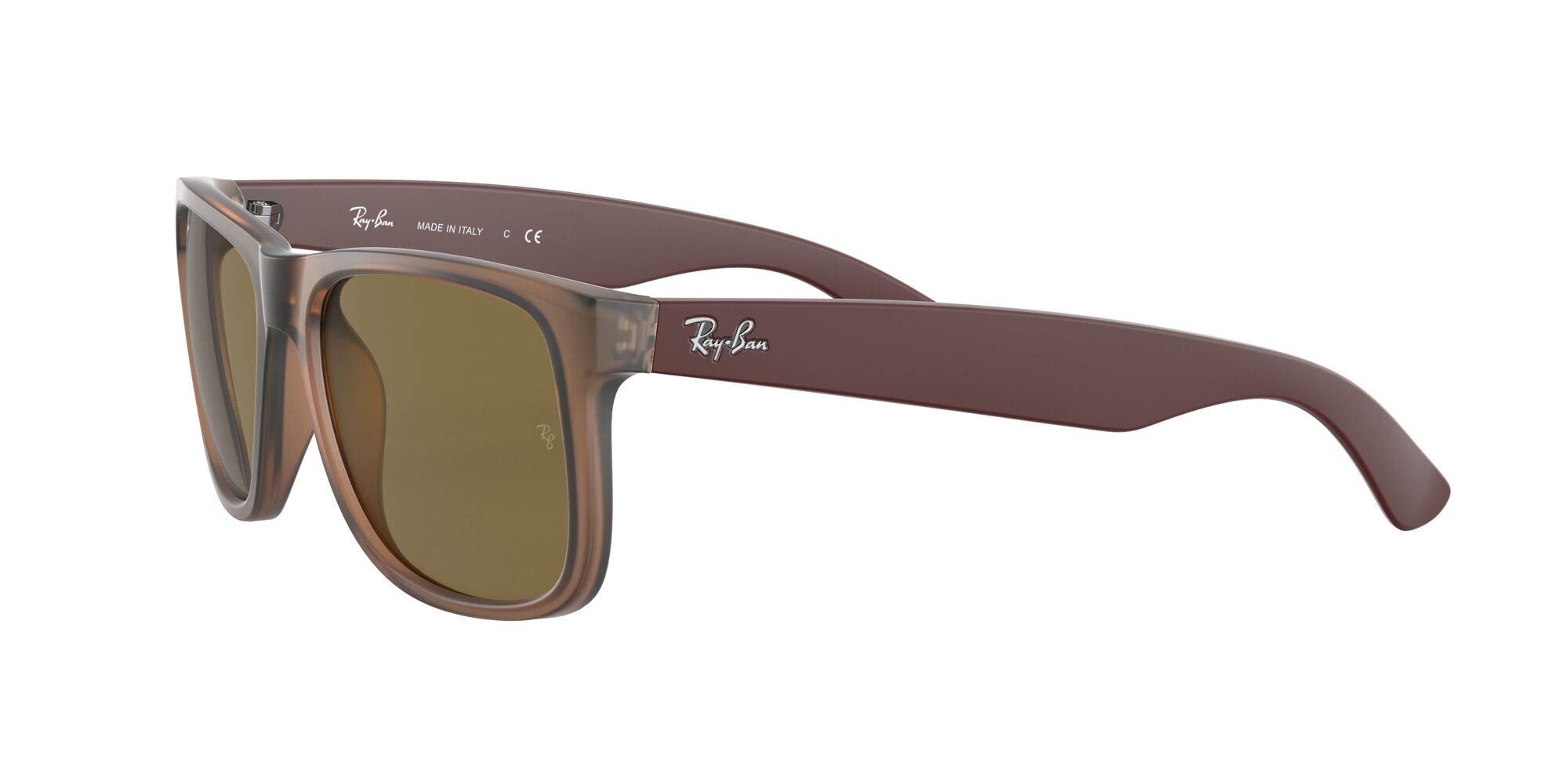 Ray-Ban RB4165 Justin Rectangular Sunglasses, Rubber Transparent Light/Dark Brown, 55 mm