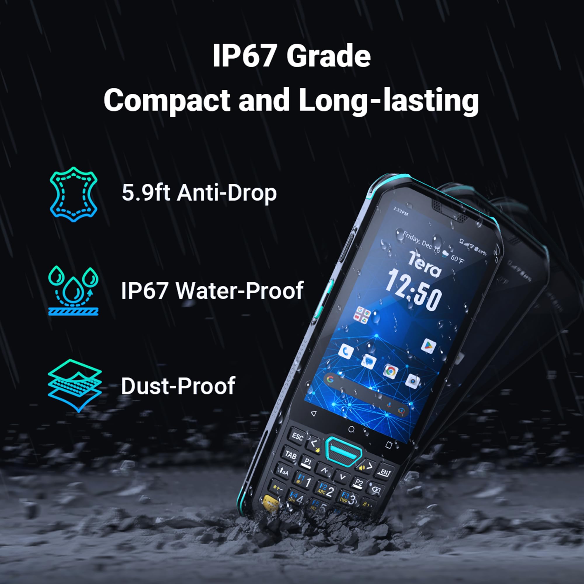 Tera Android 11 Barcode Scanner PDA: HS7 Scan Engine 26 Keys IP67 Rugged 4+64GB 5100 mAh Battery QC 3.0 Fast Charge 4β Touch Screen Mobile Terminal for Warehouse Inventory Scanner P400
