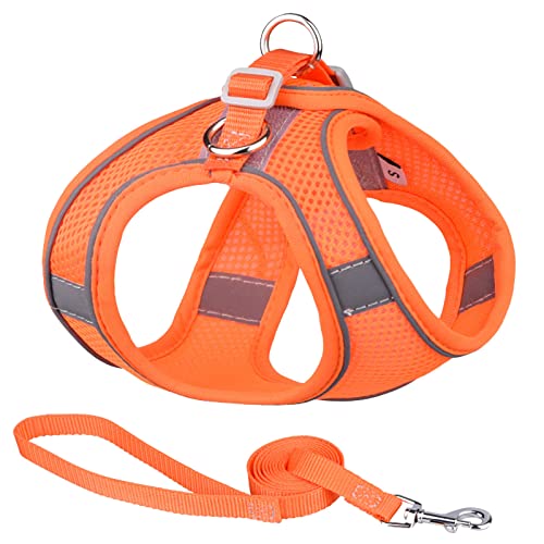 Soft Mesh Dog Harness and Leash Set for Walking Summer Step in Vest Harness Reflective Bands Adjustable No Pull Pet Supplies for Small Dogs and House Cats Belly Bands for Dogs with Snaps (Orange, XS)