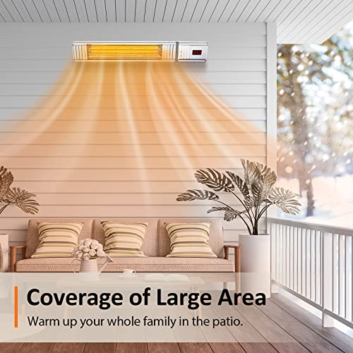 Patio Heater-Air Choice Electric Infrared Heater 1500W Wall Mounted Indoor Outdoor, Quiet Instant Heating with LCD Display Remote Control Full Protection, Space Heater for Large Room Garage Backyard