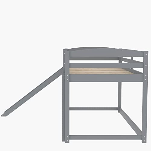 TARTOP Twin Over Twin Bunk Bed with Convertible Slide and Ladder,Solid Pinewood Frame, Low Bunk Bed w/Safety Guardrails,Suitable for Kids/Teen,No Box Spring Needed,Gray