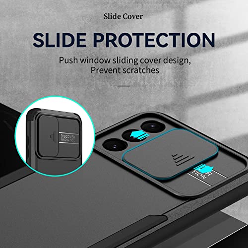 THMEIRA Samsung Galaxy S21 FE 5G Case with Camera Slide Cover Tempered Glass Screen Protector, Military Grade Armor Protective Case for Samsung S21 FE 6.4 inch, [Not fit S21] Black