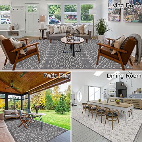 Patio Rug for Entrance Bohemian 5x8Ft Grey Area Rug Indoor Outdoor Rug Textured Weave Floor Carpet Durable Washable Rug for Patio,Home,Picnic,Camping
