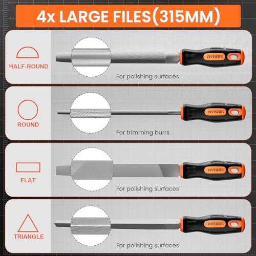 Simniam 18Pcs Professional Files Set, Premium T12 Metal Files with Suitcase, Flat/Triangle/Half-Round/Round Large Files & 12x Needle Files&Cleaning Brush, Perfect for Wood, Metal&DIY Project