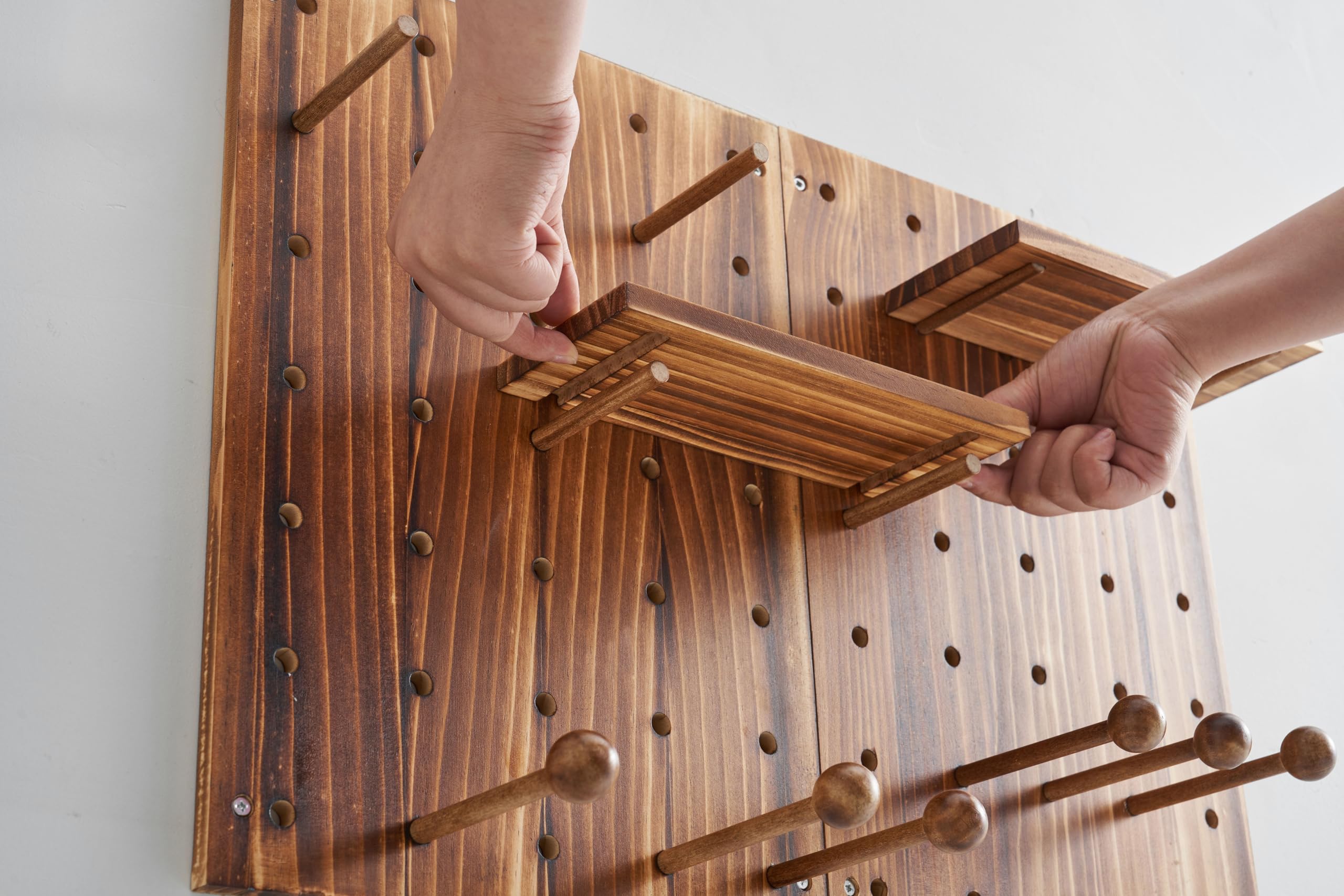 socalsunny Wood Pegboard Combination Wall Organizer Kit, Wooden Display Pegboard Panel Kits for Bedroom, Study, Office, Bathroom, 2 Pieces Pegboards and 15 Accessories
