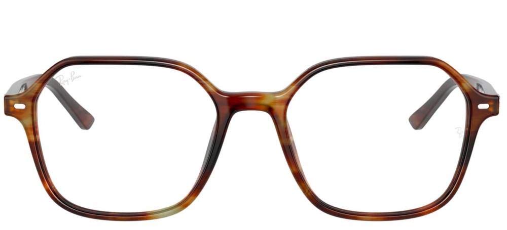 Ray-Ban RX5394 John Square Prescription Eyeglass Frames, Striped Havana/Demo Lens, 51 mm
