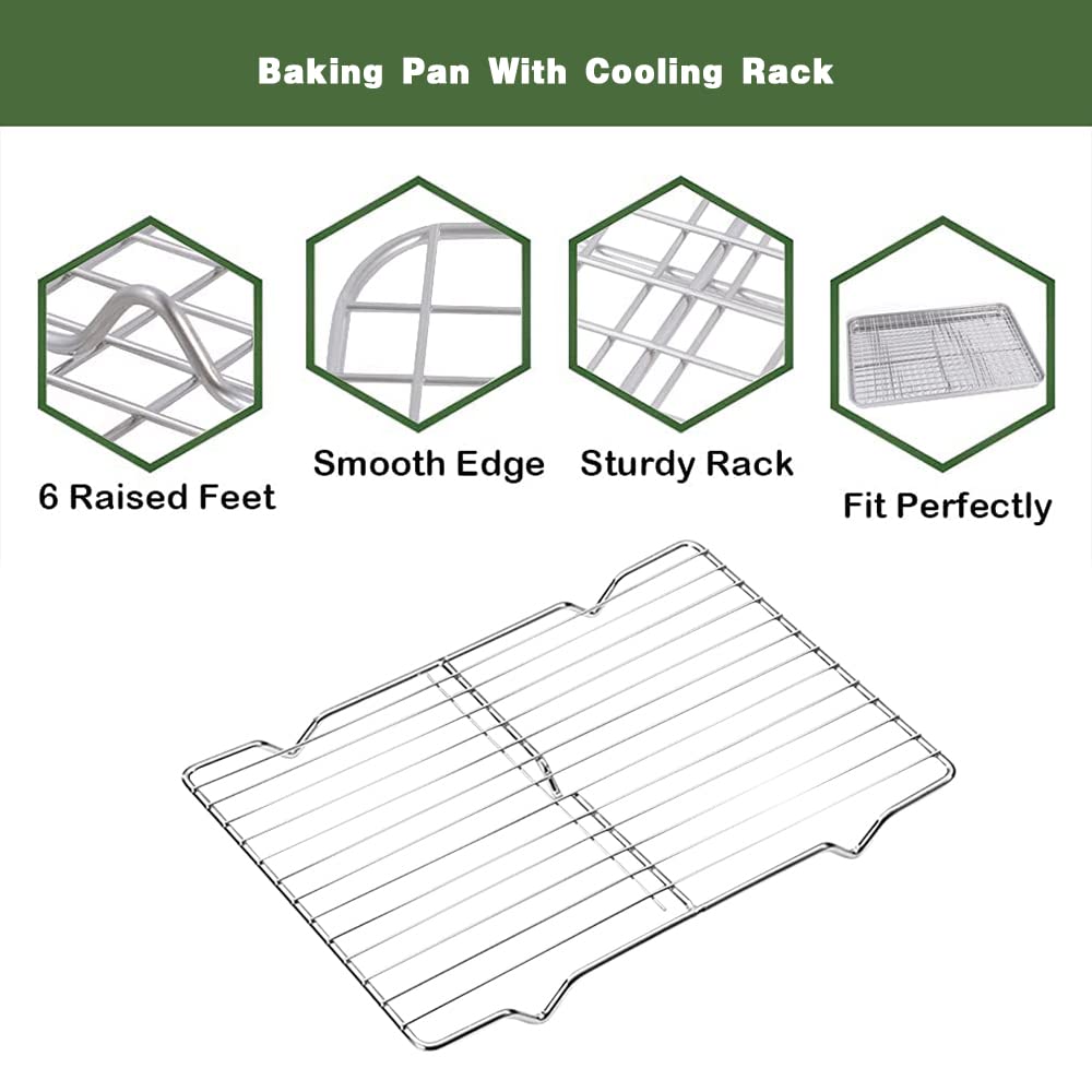 N&S AMOCWJ Food Grade Cookie Sheet with Wire Rack, Half Baking Pan for Oven Cooking, Stainless Steel Rimmed Tray Cooling Roasting Broiling Bacon Meat Steak - Dishwasher Safe (XL), Silver