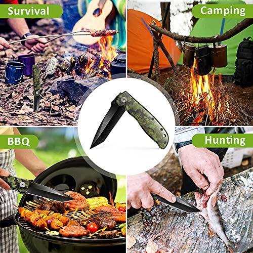 Orptrm Pocket Knife for Men, Folding Knife with Clip Outdoor Hunting Camping Hiking Knife for Men Women