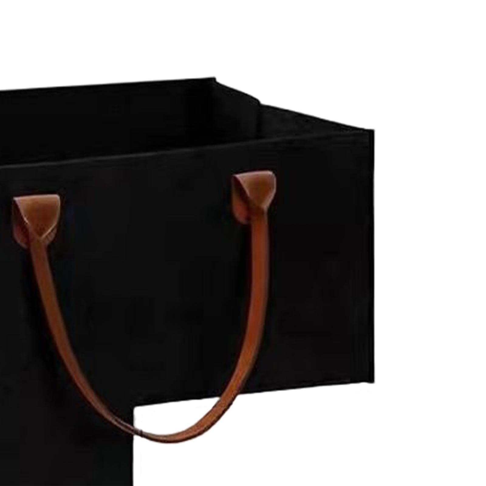 KLKCMS 2Pieces Stair Basket with Leather Handle for Carpeted Stairs, Staircase Basket for Wooden Stairs, Foldable Basket Organizer for Office, Black and Brown