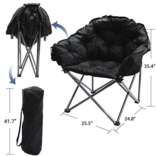KHORE Sofa Chair Oversized Heavy Duty Steel Folding Camping Moon Saucer Chair with Carry Bag for Hiking, Camping (Black)