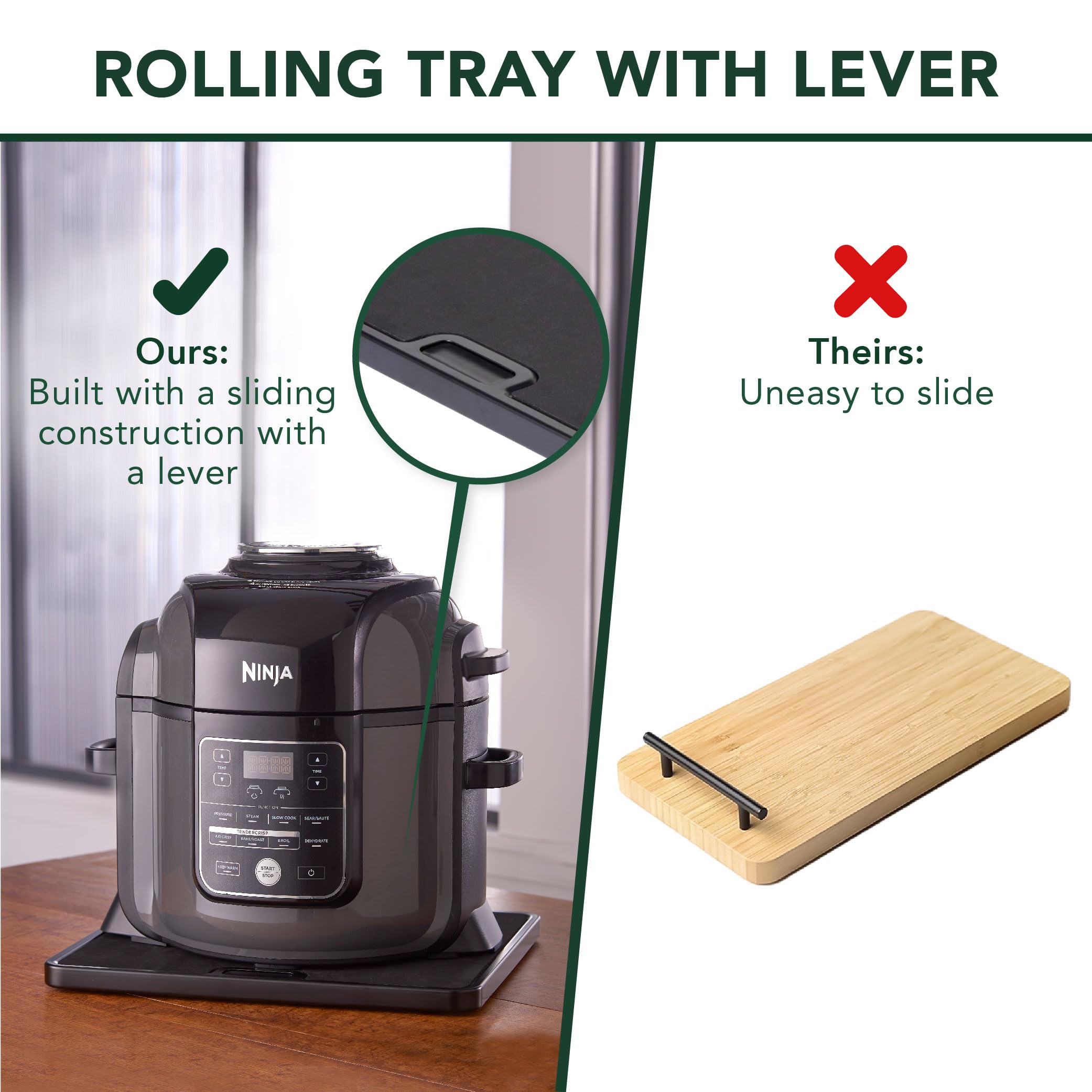Nifty Large Appliance Rolling Tray, Black β Kitchen Caddy Sliding Tray, Integrated Rolling System, Non-Slip Pad Top, Sliding Tray for Coffee Maker, Stand Mixer, Blender, Toaster