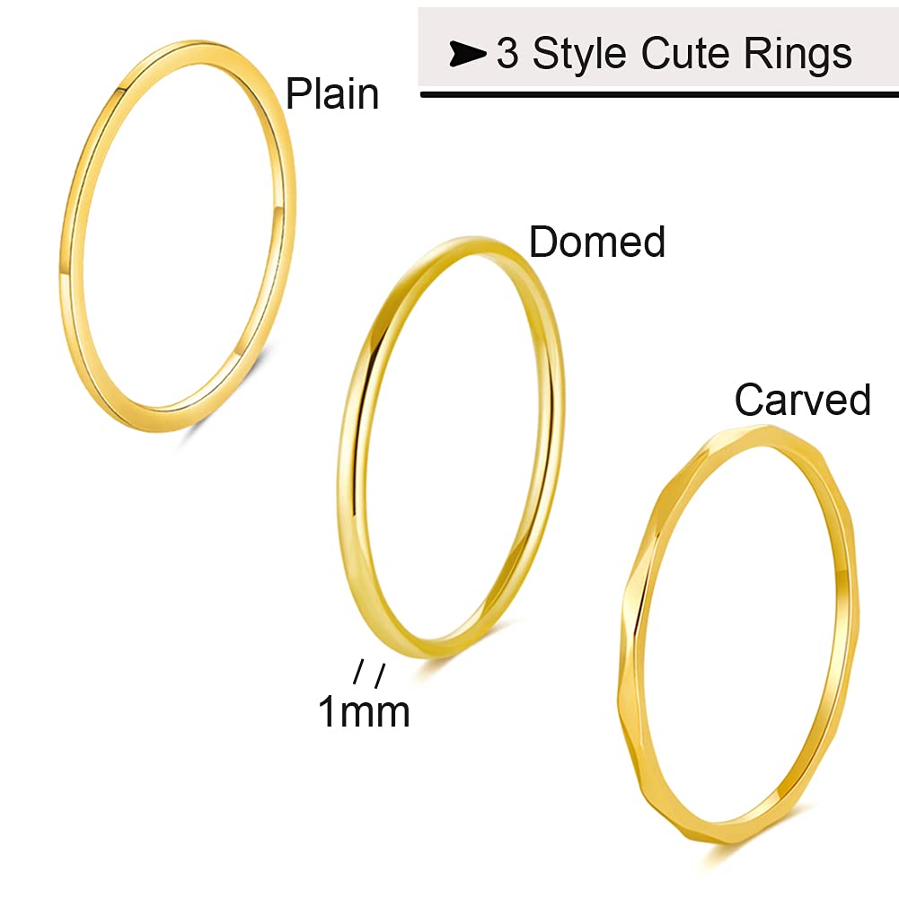 LuckyAmor 3pcs Stainless Steel Stackable Rings for Women Band Rings Knuckle Finger Stacking Ring 1mm Wide Cute Thin Titanium Wedding Rings Smooth Polished Silver/Gold Tone Size 6-9