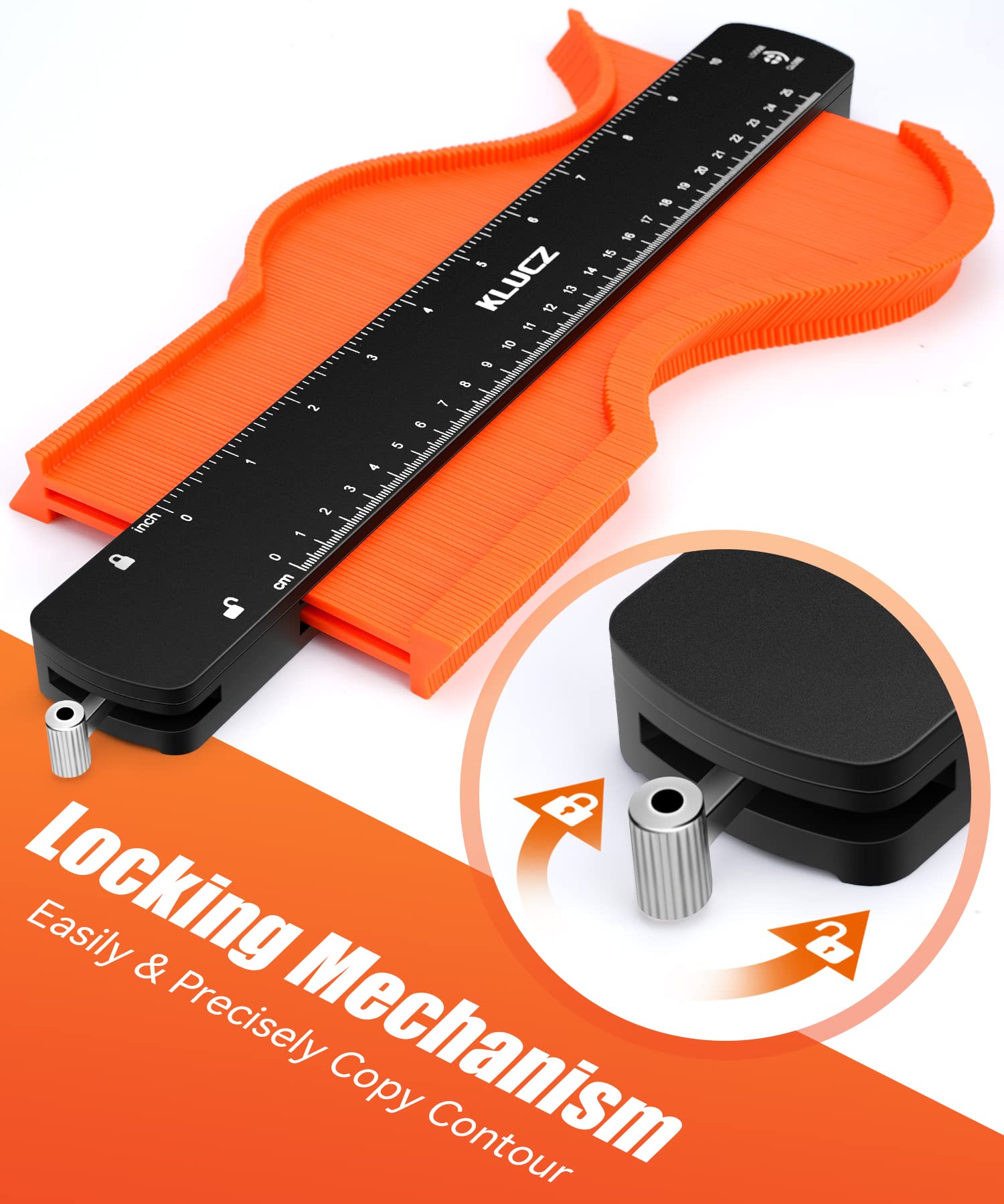 KLUCZ Contour Gauge 10+5 Inch with Lock (2-pack), Duplicator Gauge Shape and Outline Tool Adjustable Woodworking Tools Gifts for Men, Dad, Husband, Grandpa, Construction Rulers Scribe DIY Carpenter