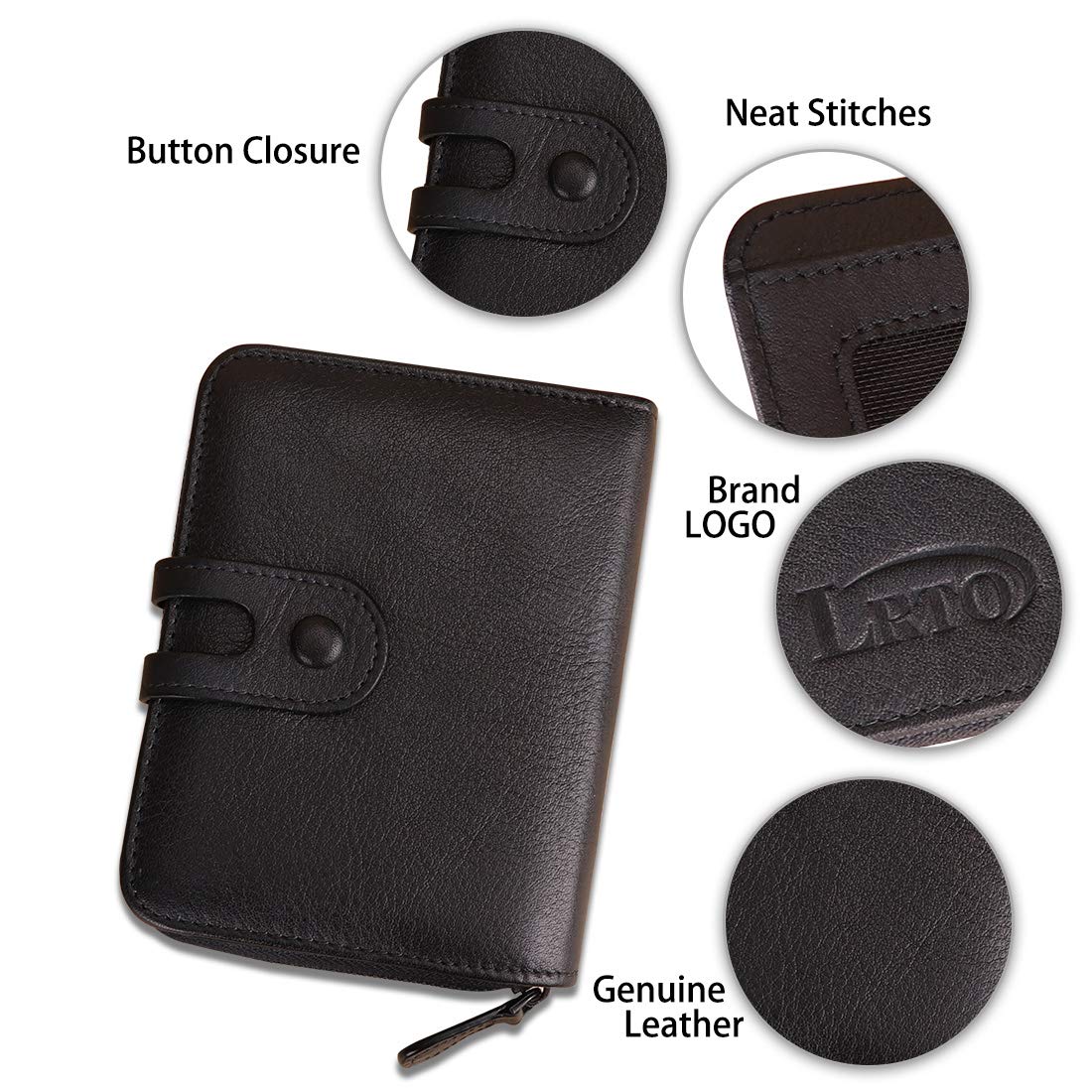 LRTO Genuine Leather Small Purse Wallet for Women RFID-Blocking Handmade Clutch Wallets Money Clip Card Case Organizer Coin Pouch (Brown)