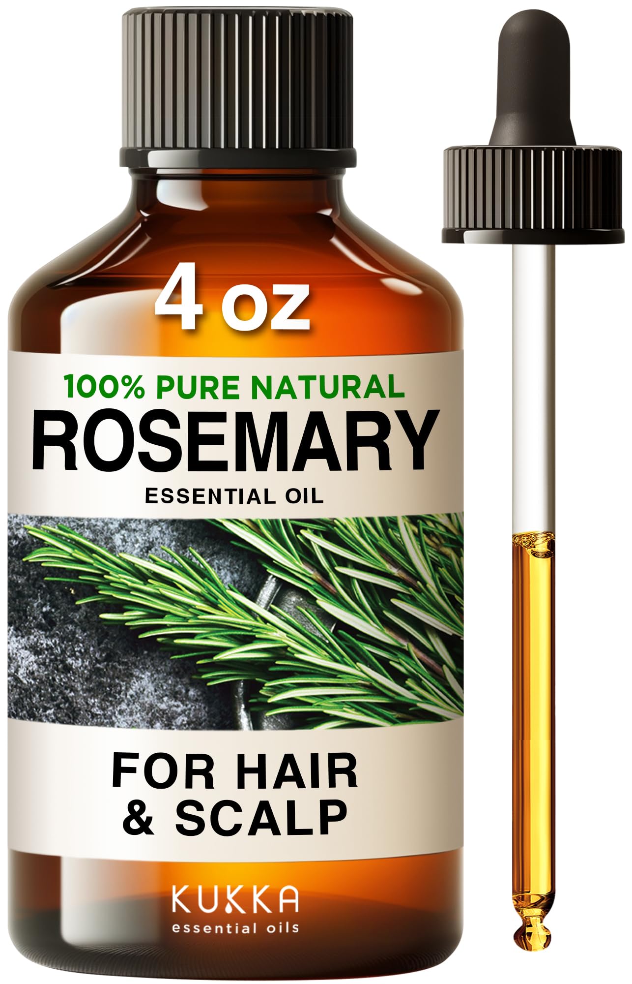 Rosemary Oil for Hair (4 fl oz) & Peppermint Oil for Hair (0.34 fl oz) Set - 100% Natural Aromatherapy Grade Essential Oils Set - Kukka