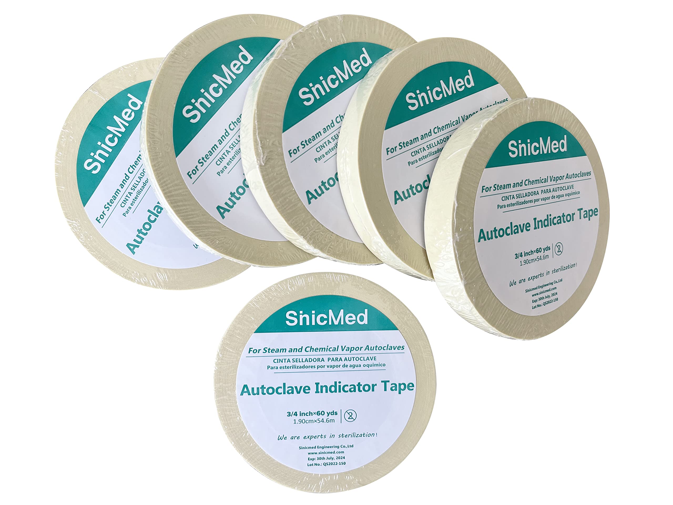 Sinicmed Autoclave Indicator Tapes for steam Sterilization(3/4''*60yards) with Plastic core for Dental lab Tattoo 1 roll