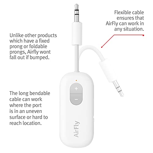 Twelve South AirFly SE, Bluetooth Wireless Audio Transmitter for AirPods/Wireless or Noise-Cancelling Headphones Use with Any 3.5 mm Audio Jack on Airplanes, Gym Equipment or iPad/Tablets