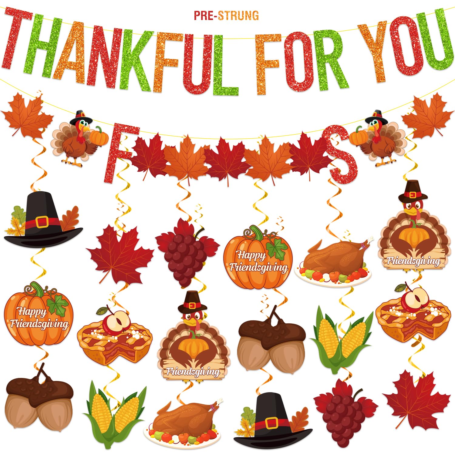 Thanksgiving Decorations Indoor,Thankful for You Friendsgiving Party Decorations colourful Friends Giving Party Decorations Pre-Assembled Banner