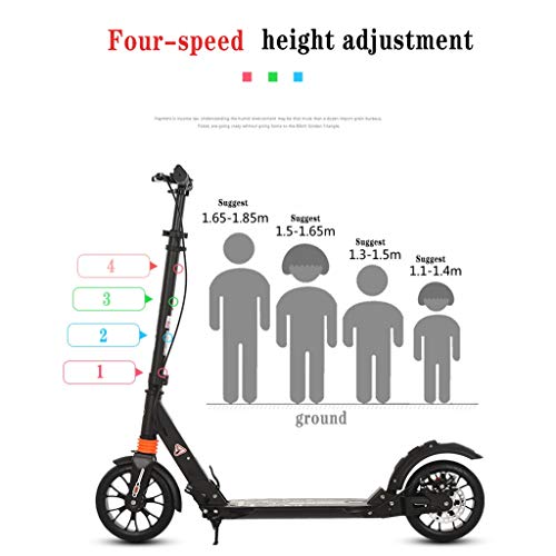 Kick Scooter, Black Big Wheel Scooter, Youth Adult Scooter Foot Brake, Foldable Commuter Scooter, Load 150KG (Non-Electric)