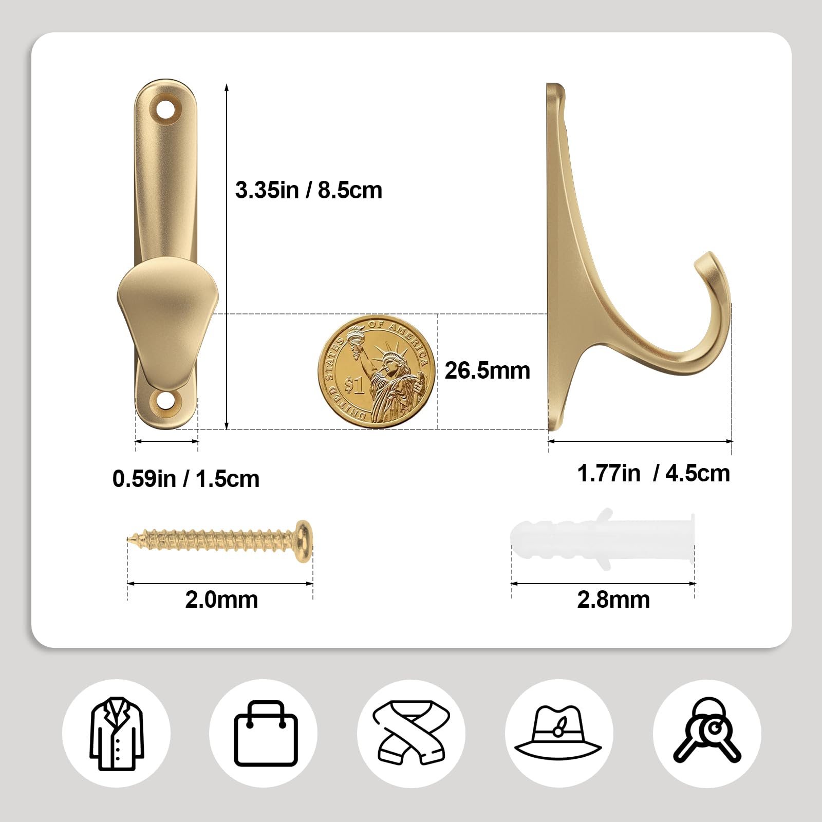 UIOSANRT Heavy Duty Wall Hooks for Hanging 4 Pack, Black Coat Hooks Wall Mount Holds Up to 50 Lbs, Ceiling Hooks for Hat, Coat, Towel, Purse, Plant, Key Hanging Hooks