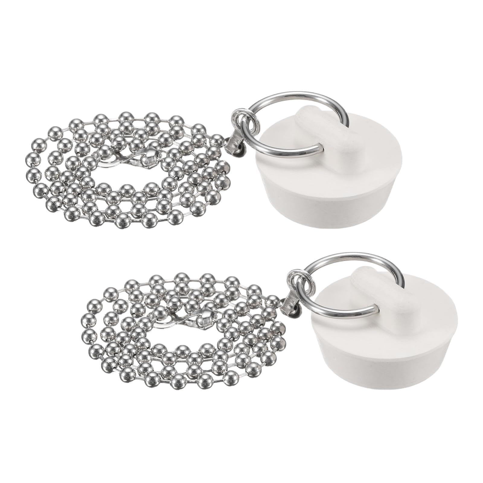 uxcell 2 Pcs Tub Stoppers, Rubber Bathtub Stoppers 1-1/4" Kitchen Sink Drain Stopper, Bathroom Drain Plug with Pull Ring and 15" Beaded Chain, White