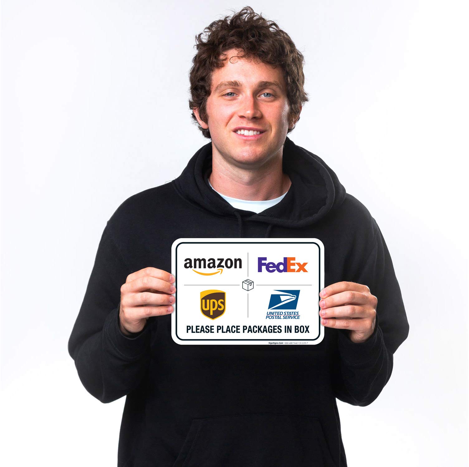 Sigo Signs - Package Delivery Sign, Delivery Instructions FedEx Amazon Ups USPS Sign, 10x7 Inches, 4 Mil Vinyl Decal Stickers Weather Resistant, Made in USA