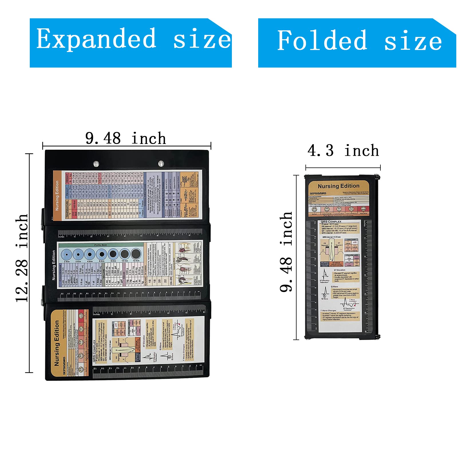 Trifold(3 Layers) Nurse Foldable Clipboard Pocket Size with Nursing Edition Cheat Sheets, Nursing Fanny Pack, Suit for Nurses,RN, Vet, EMT