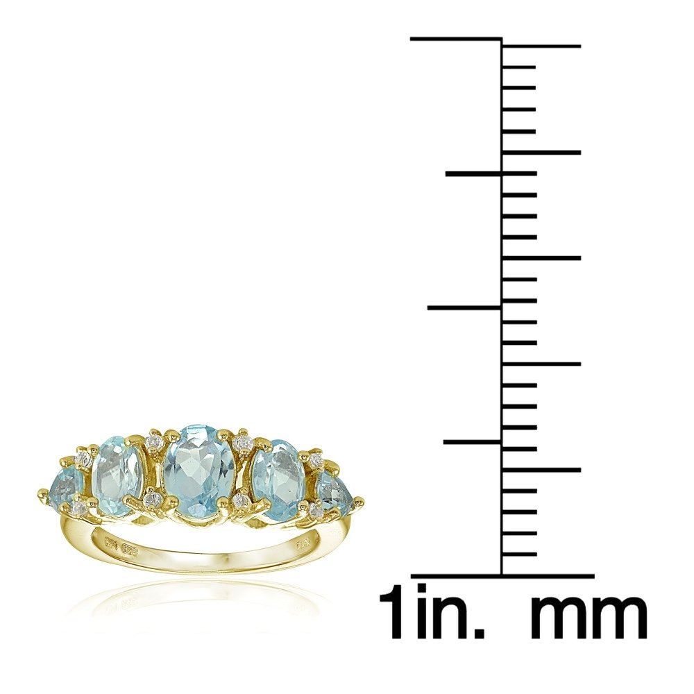 Ice Gems Yellow Gold Flashed Sterling Silver Blue and White Topaz 5-Stone Half Eternity Band Ring, Size 6