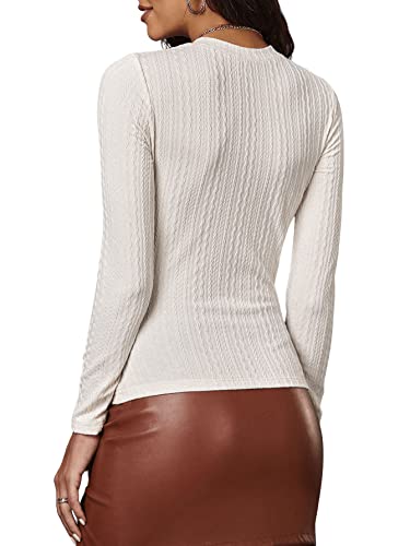 Verdusa Women's Basic Mock Neck Slim Fitted Pullovers Long Sleeve Tee Tops Cream White Textured S