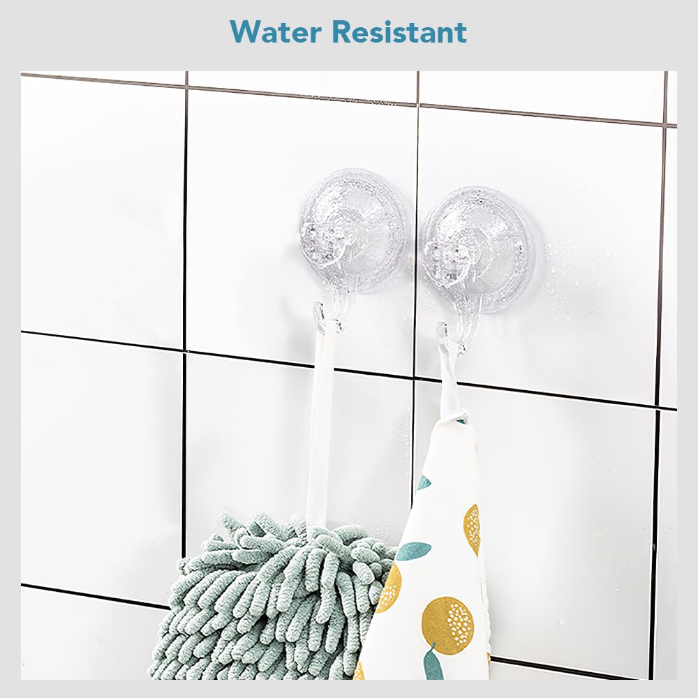 Shang Chiang Suction Hooks 2 Packs, Clear Powerful Push and Lock Vacuum Suction Cup, Multi-Purpose Suction Shower Hooks for Front Door Window Glass Kitchen Towel Loofah Utensils