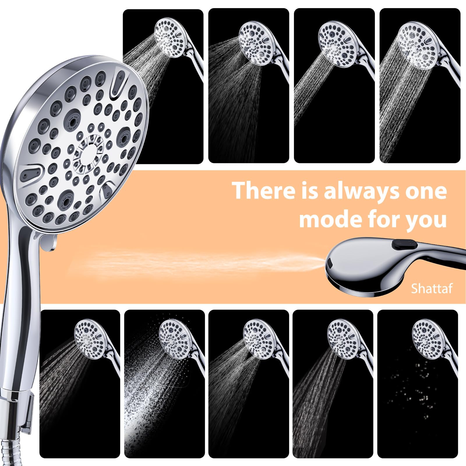 Shower Head with Handheld High Pressure - 59β Stainless Steel Hose Holder to Clean Tub Tile Pets - 10 Models Showerhead - All Chrome Finish