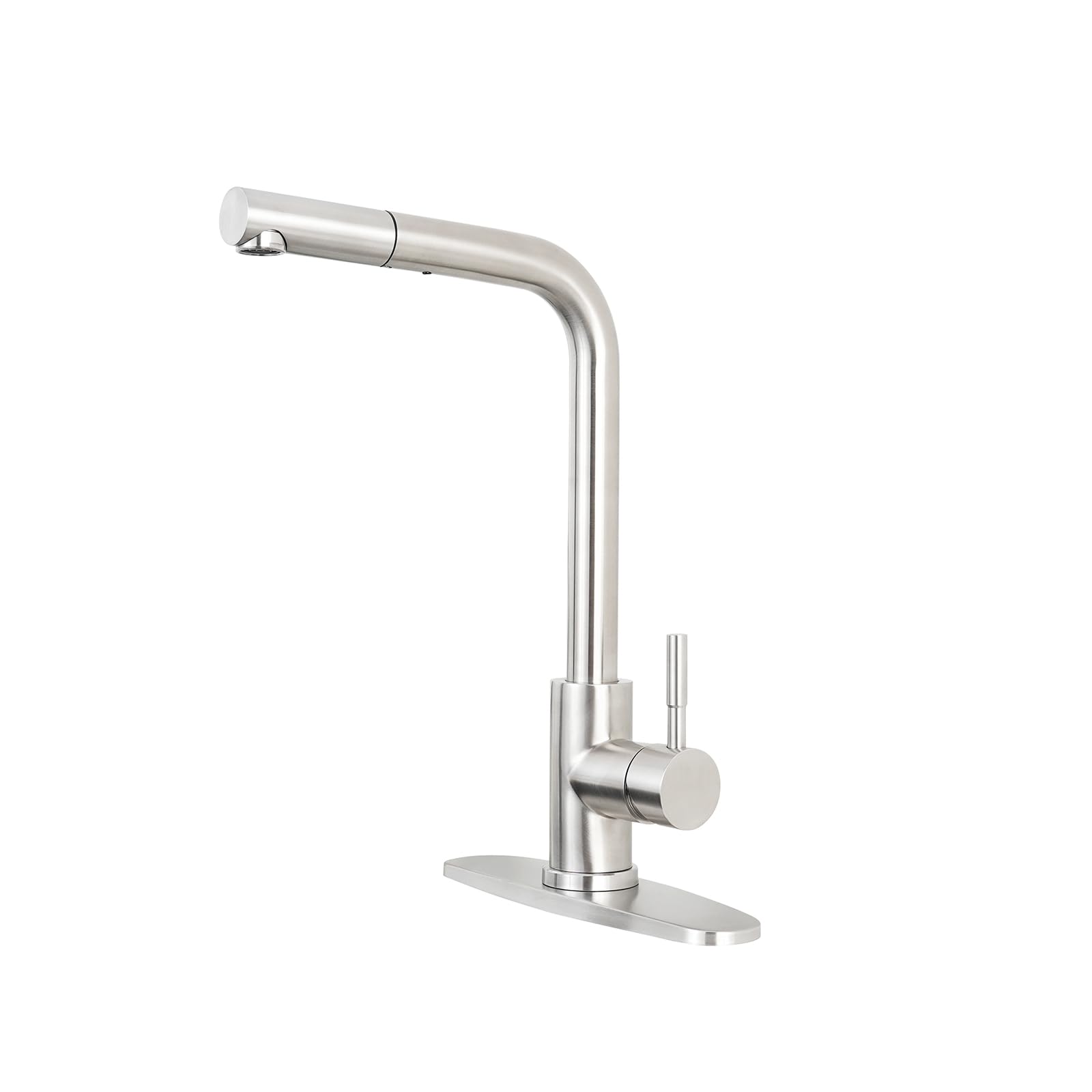 TRYWELL Kitchen Faucets with Pull Down Sprayer Stainless Steel Kitchen Sink Single Handle Utility Faucet Modern Brushed Nickel Faucet and Deck Plate for Kitchen Bar Camper RV
