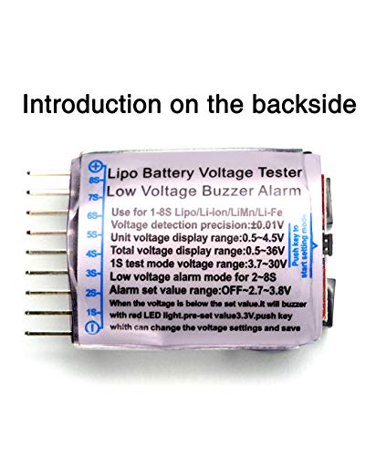 Readytosky Lipo Battery Checker RC Battery Low Voltage Buzzer Alarm Voltage Tester Monitor for 1-8S Lipo Life LiMn Li-ion Battery(4PCS)
