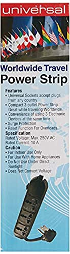Simran SM-60 Universal Power Strip 3 Outlets for 110V-250V Worldwide Travel with Surge/Overload Protection
