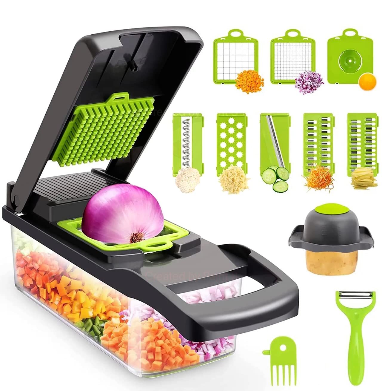 INFINITYWASAI All-in-1 Vegetable Chopper, Onion Chopper, Mandoline Slicer & Cheese Grater and Veggie Dicer