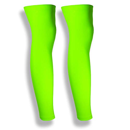 iM Sports CHEETAH Running Compression Leg Sleeves + Reduce Injury + UV Protection + Unisex + Made in USA - Neon Green - Medium/Large - Pair