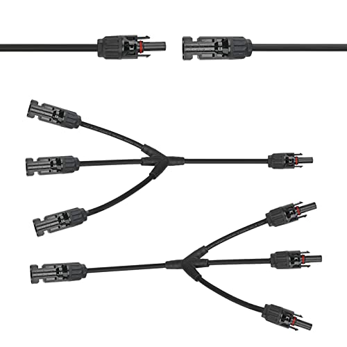 PFCTART Y Branch Solar Wiring Connector Plug, Panel Splitter Connectors and Wires Accessories Charge Controller Kit Solar Cable for Combiner Box (12AWG 1 Pair M/FFF+F/MMM)