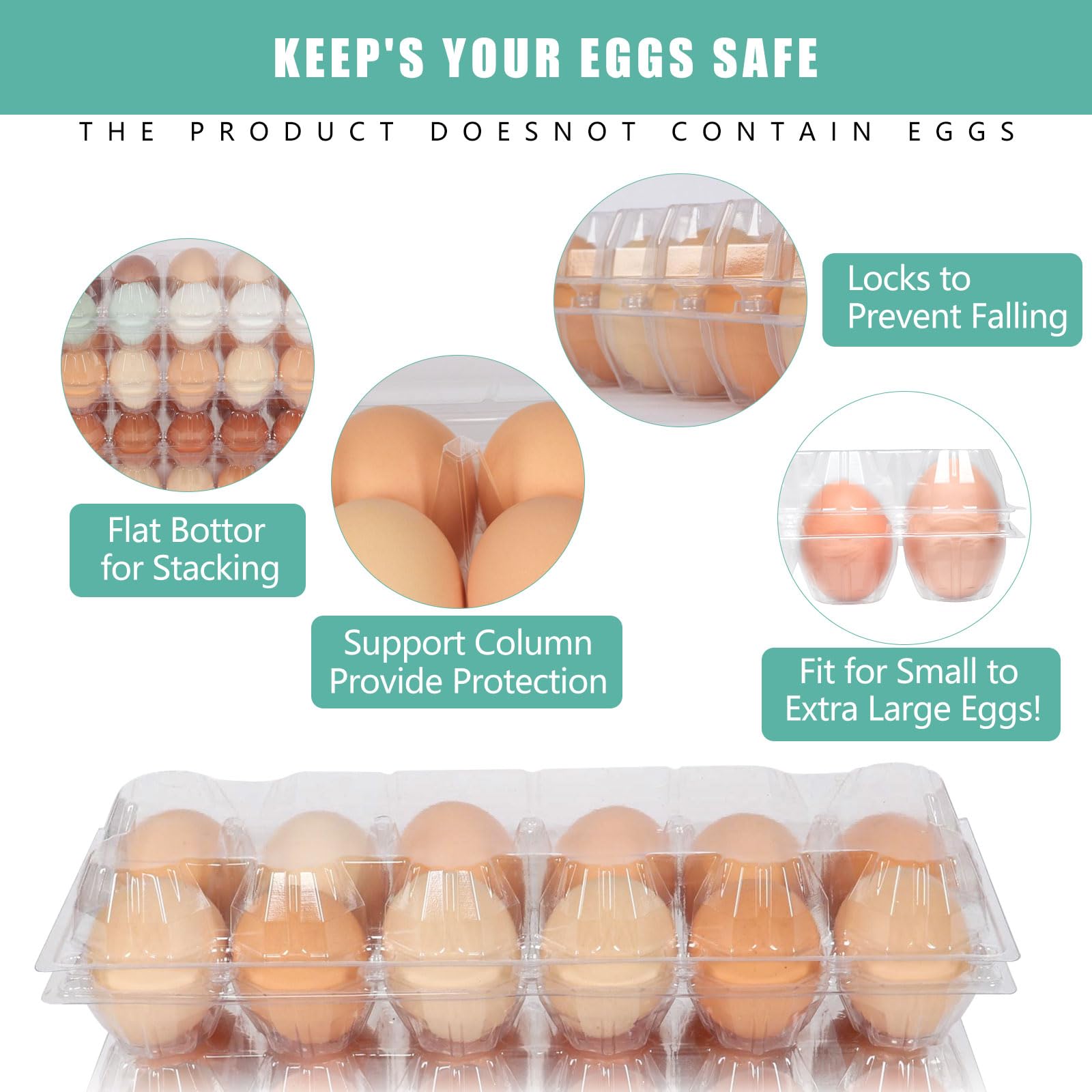 SINLUCESCE 40 Packs Plastic Egg Carton,Egg Cartons 2 * 6Grids,Egg Cartons Cheap Bulk,Perfect forfor 12 Eggs, Refrigerator Chicken Farm Markets,Large