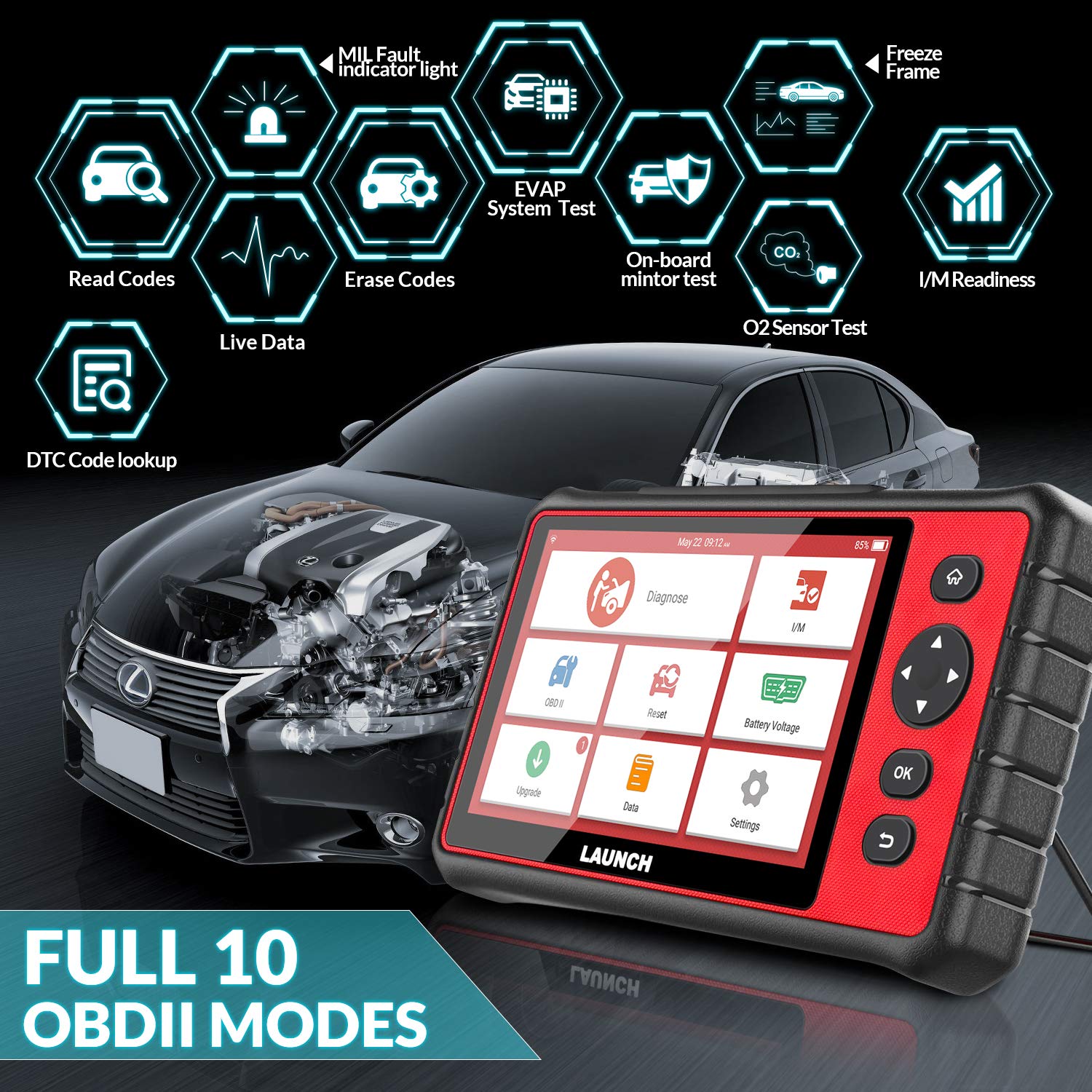 Launch OBD2 Scanner CRP909E Full Systems Scan Tool,2022 New Automotive Scanner 26 Reset Functions Code Reader WiFi Free Update,7" Touch Screen, Android 7.1,Auto VIN- EL-50448 Tool as Gift